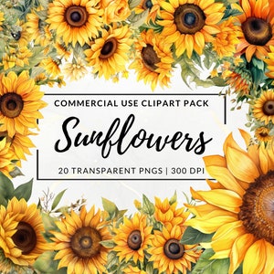 Watercolor Sunflowers Clipart - Fall Sunflower Floral Bouquets, PNG ...