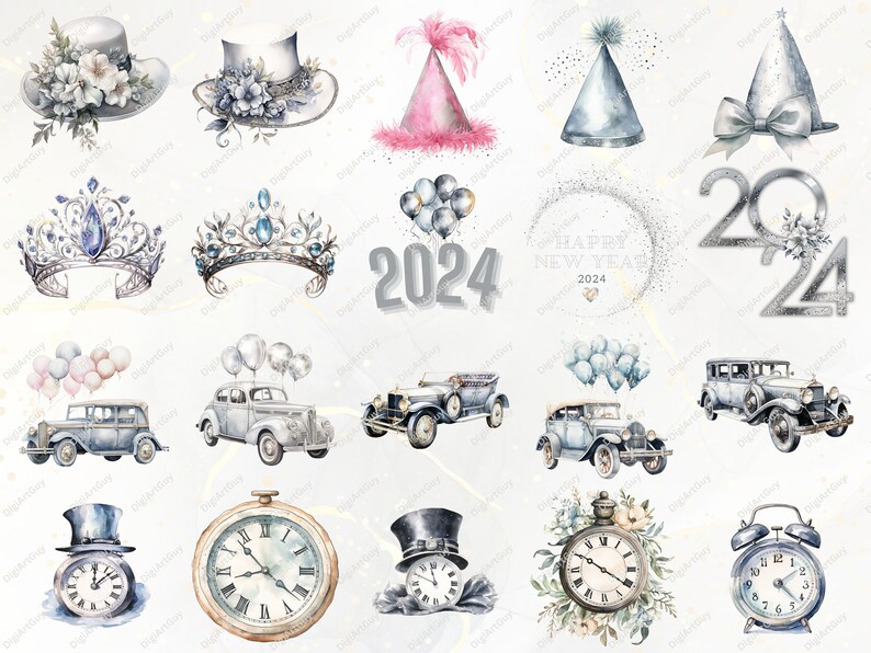 New Year's 2024 Clipart 385 Watercolor New Year Clipart - Etsy