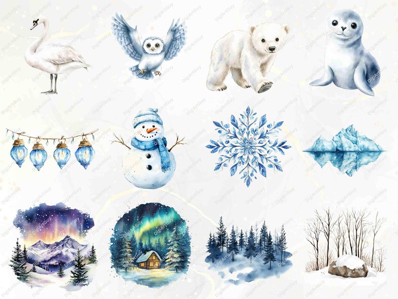 Arctic Animal Clipart Watercolor Winter Animal PNG Polar Animals Wild ...