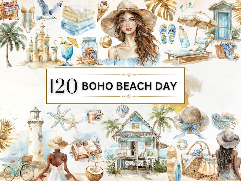 Watercolor Beach PNG Summer Clipart PNG Ocean Lover Clipart Beach ...