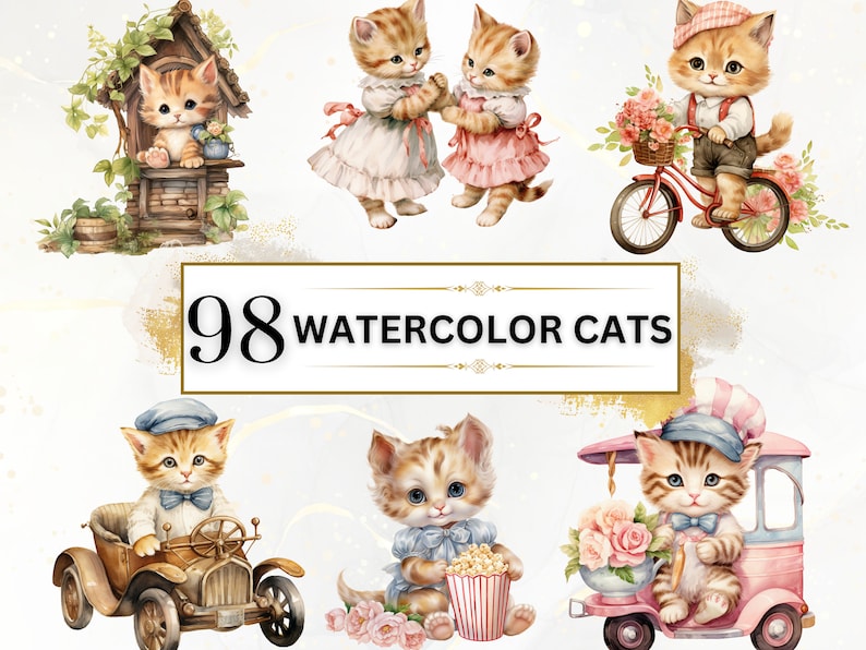 Watercolor Cats PNG Bundle 98 Cats Watercolor Clipart Pngs - Etsy