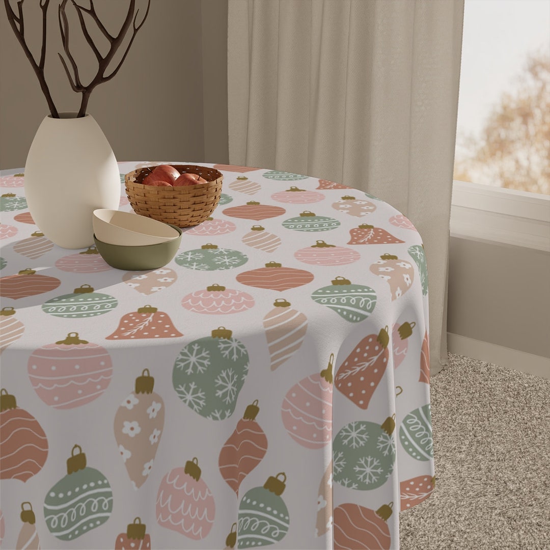 Retro Christmas Baubles Tablecloth, Holiday Table Decorations, Seasonal ...