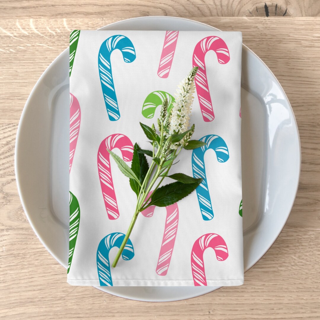 Christmas Candy Canes Napkin Set, Fabric Table Settings, Seasonal ...