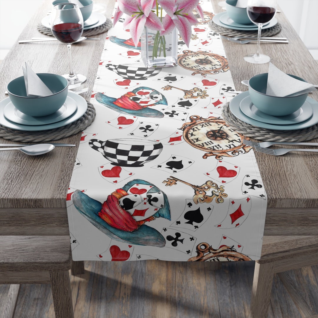 White Alice in Wonderland Themed Table Runner, Mad Hatter Table ...