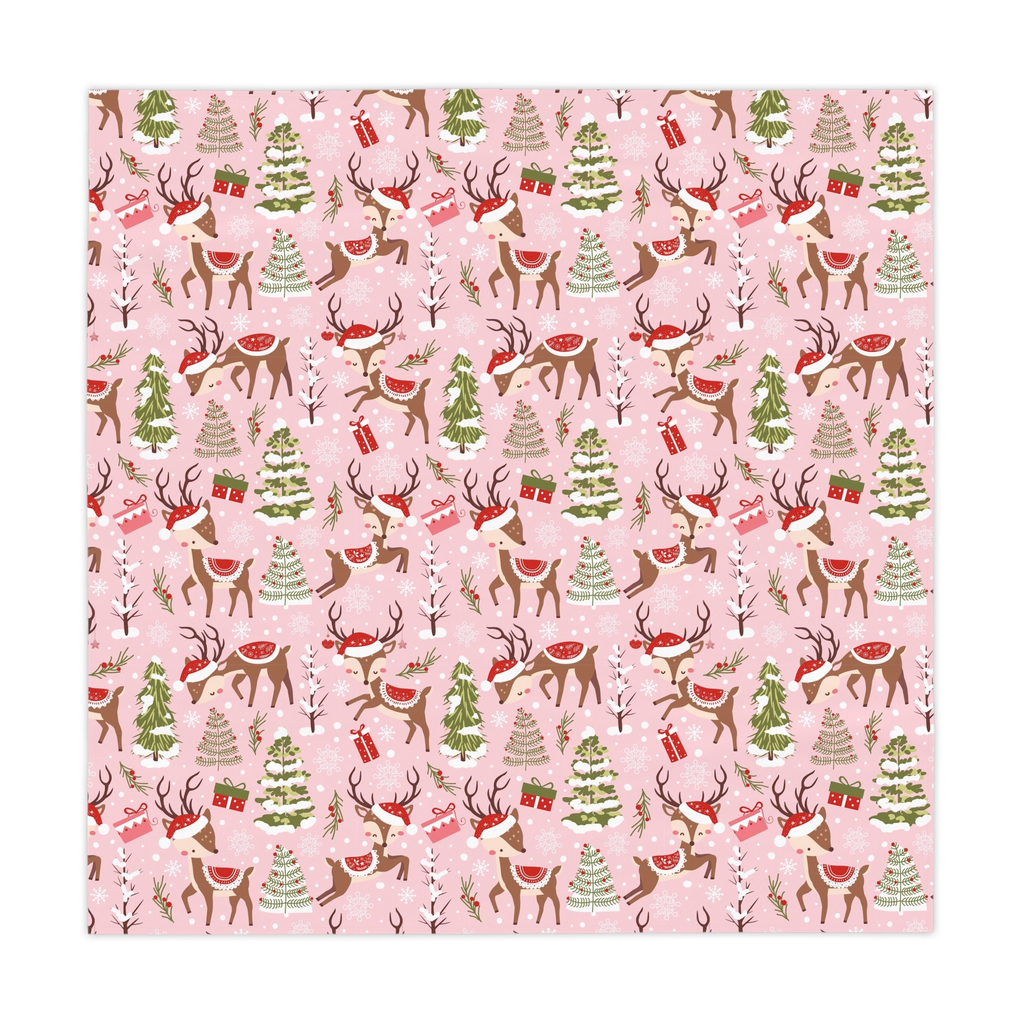 Pink Christmas Reindeer Tablecloth, Holiday Table Decorations, Seasonal ...