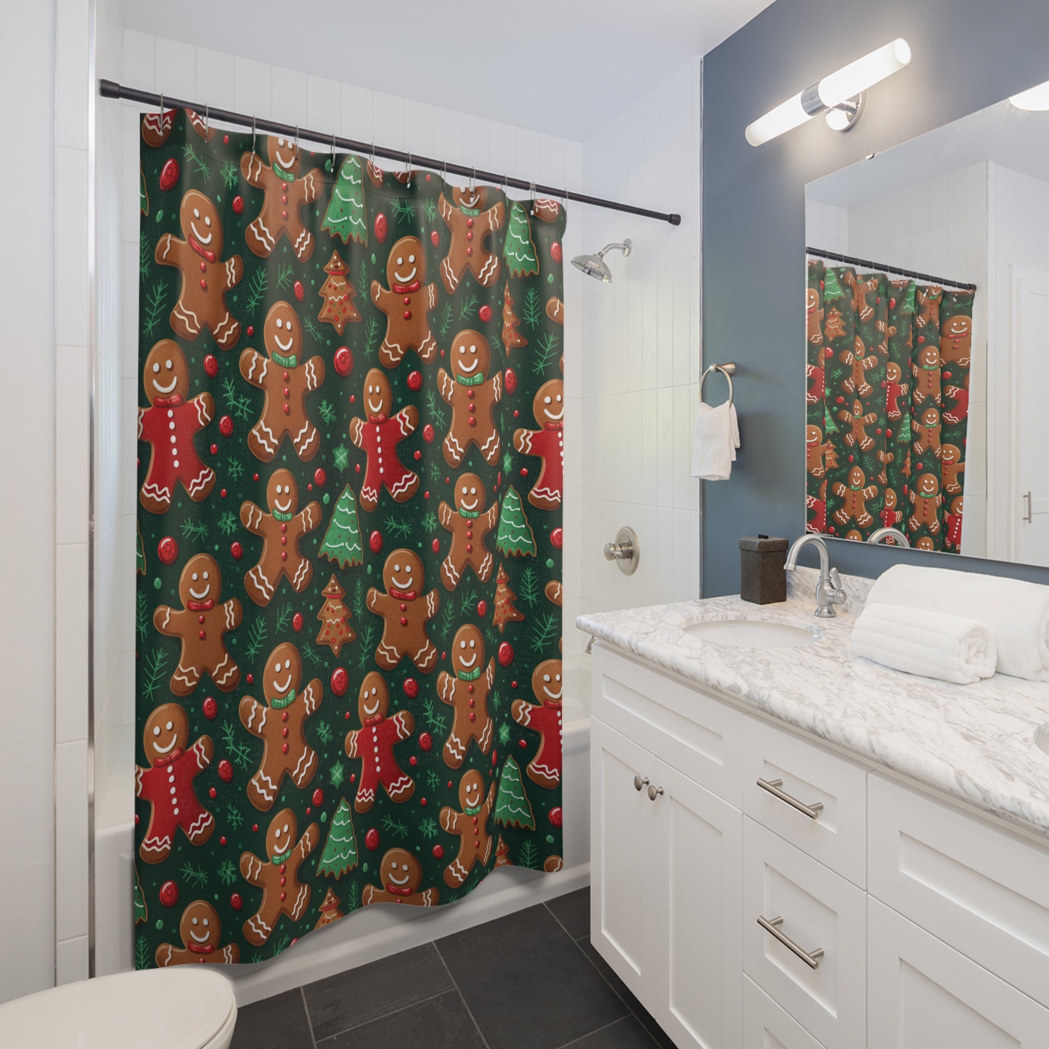 Classic Gingerbread Man Shower Curtain, Bath Room Decor, Holiday ...