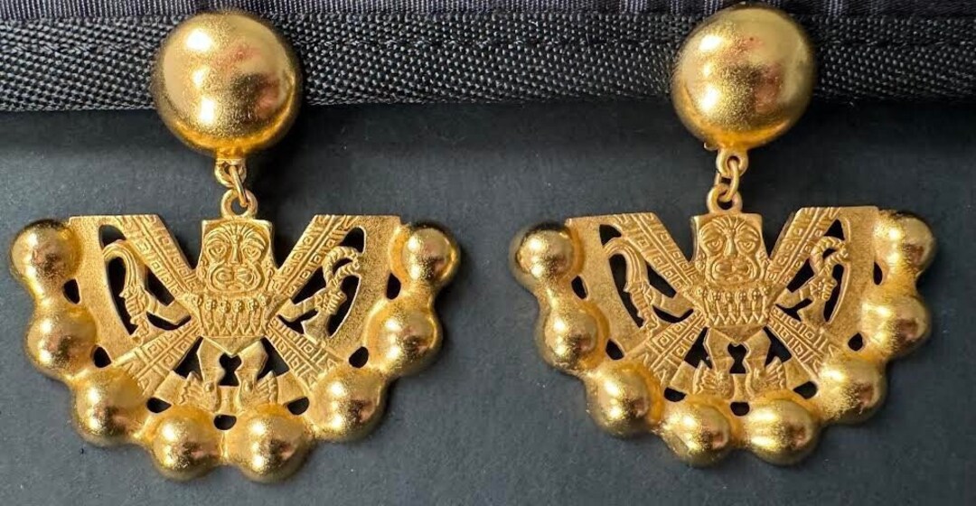 Ccori Peruvian Inca Reproduction Jewelry Viracocha Gold-plated Earrings ...