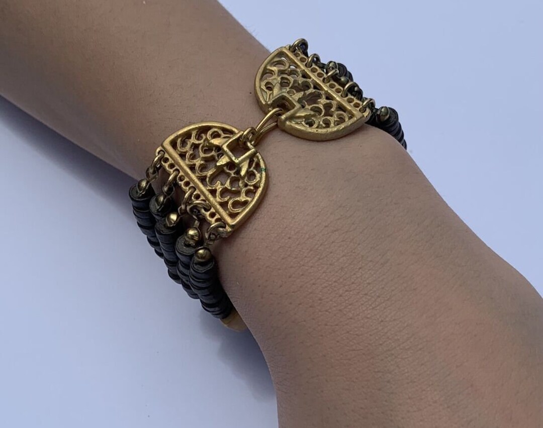 Peruvian Inca-style Gold-plated Copper & Ceramic Bracelet Costume ...