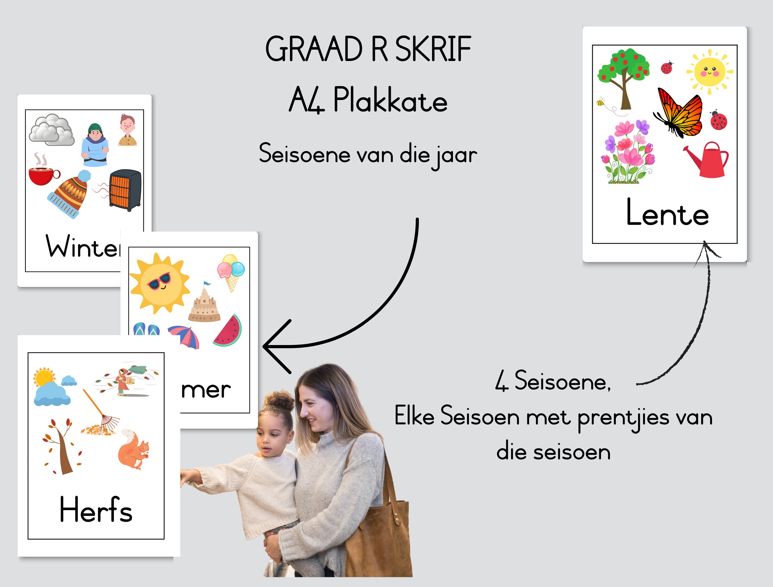 Kleuterskool Hulpmiddel Dogtertjie-pakket Nommers Seisoene Dae Maande ...