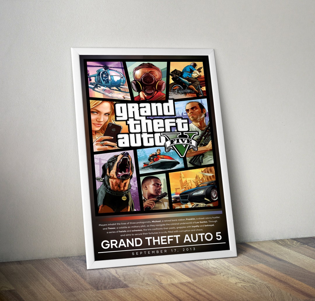 Grand Theft Auto 5 Poster GTA Print Gaming Poster Print 4 Colors Video ...