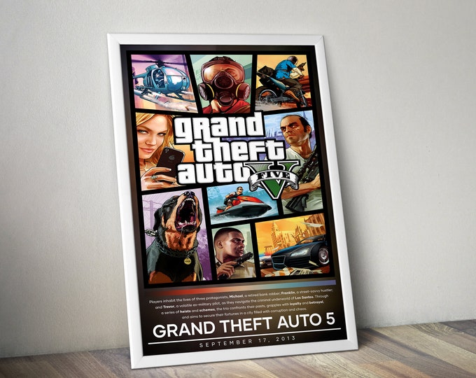 Grand Theft Auto 5 Poster GTA Print Gaming Poster Print 4 Colors Video Game Poster Wall Decor ...