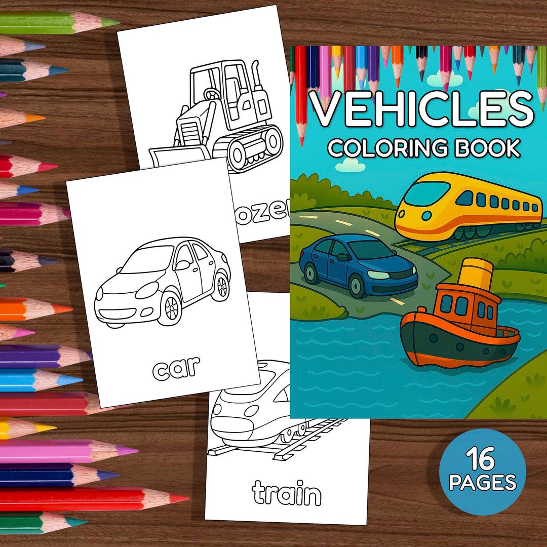 VEHICLES Coloring Book for Kids – Version A | Printable Digital File - Etsy