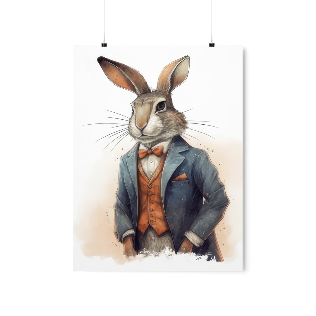 Dapper Rabbit Blue - Poster, Wall Art, AI Art - Etsy