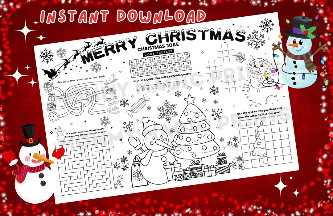 Christmas Activity Printable Mat, Kids Christmas Coloring Placemat ...