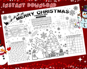 Christmas Activity Printable Mat, Kids Christmas Coloring Placemat ...