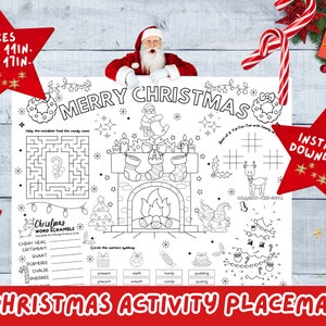 Christmas Activity Printable Mat, Kids Christmas Coloring Placemat ...