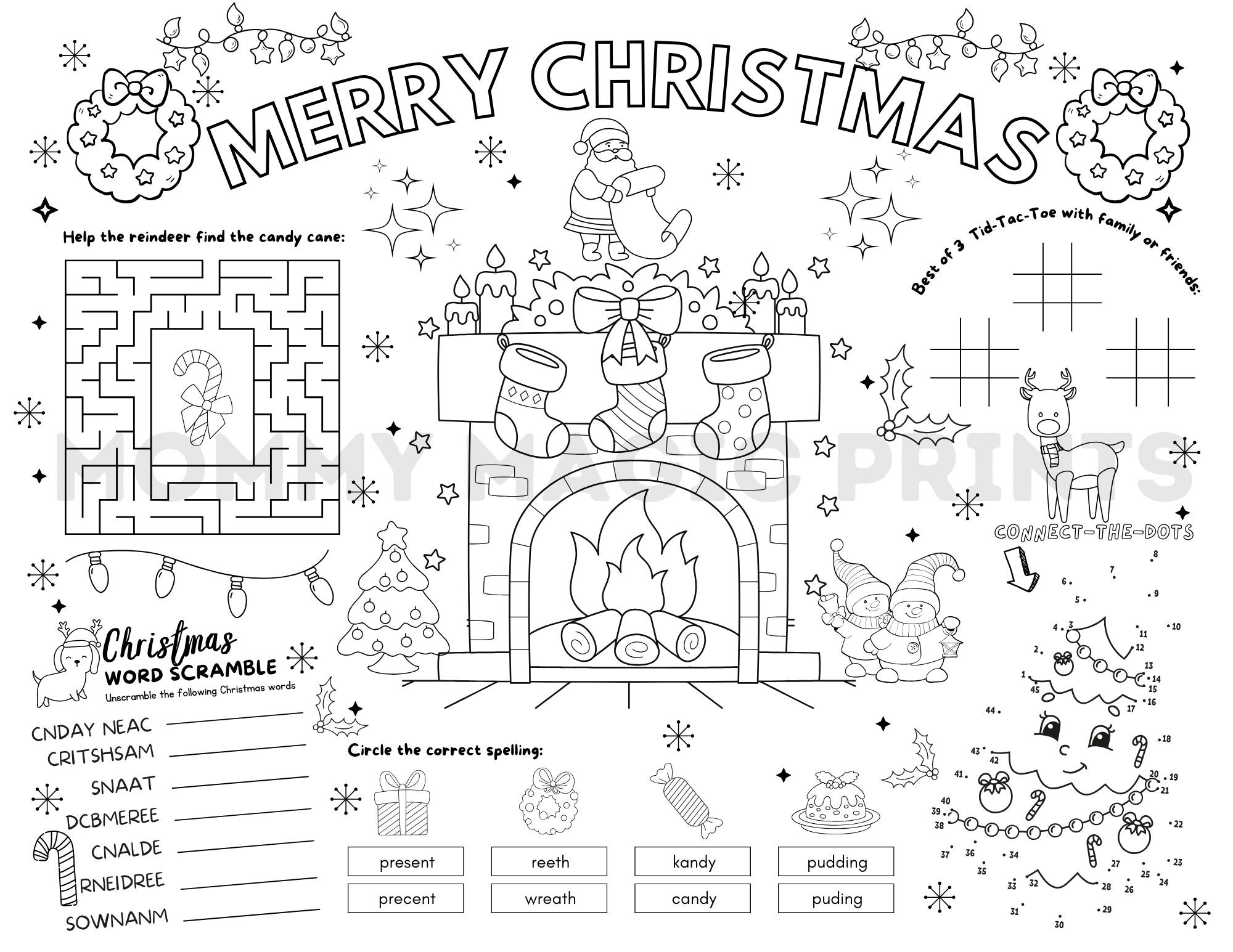 Christmas Activity Printable Mat, Kids Christmas Coloring Placemat ...