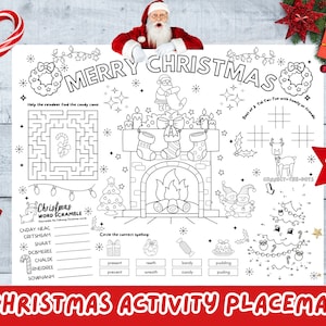Christmas Activity Printable Mat, Kids Christmas Coloring Placemat ...
