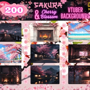 Japanese Sakura and Cherry Blossom Vtuber Backgrounds Bundle, 200 ...