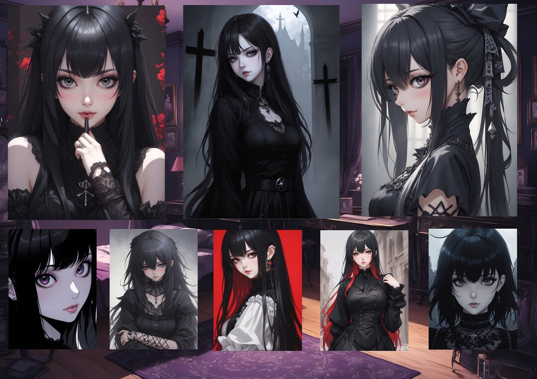 Goth&gothic Girls Anime Style X72 Digital Art Pack Digital Print ...
