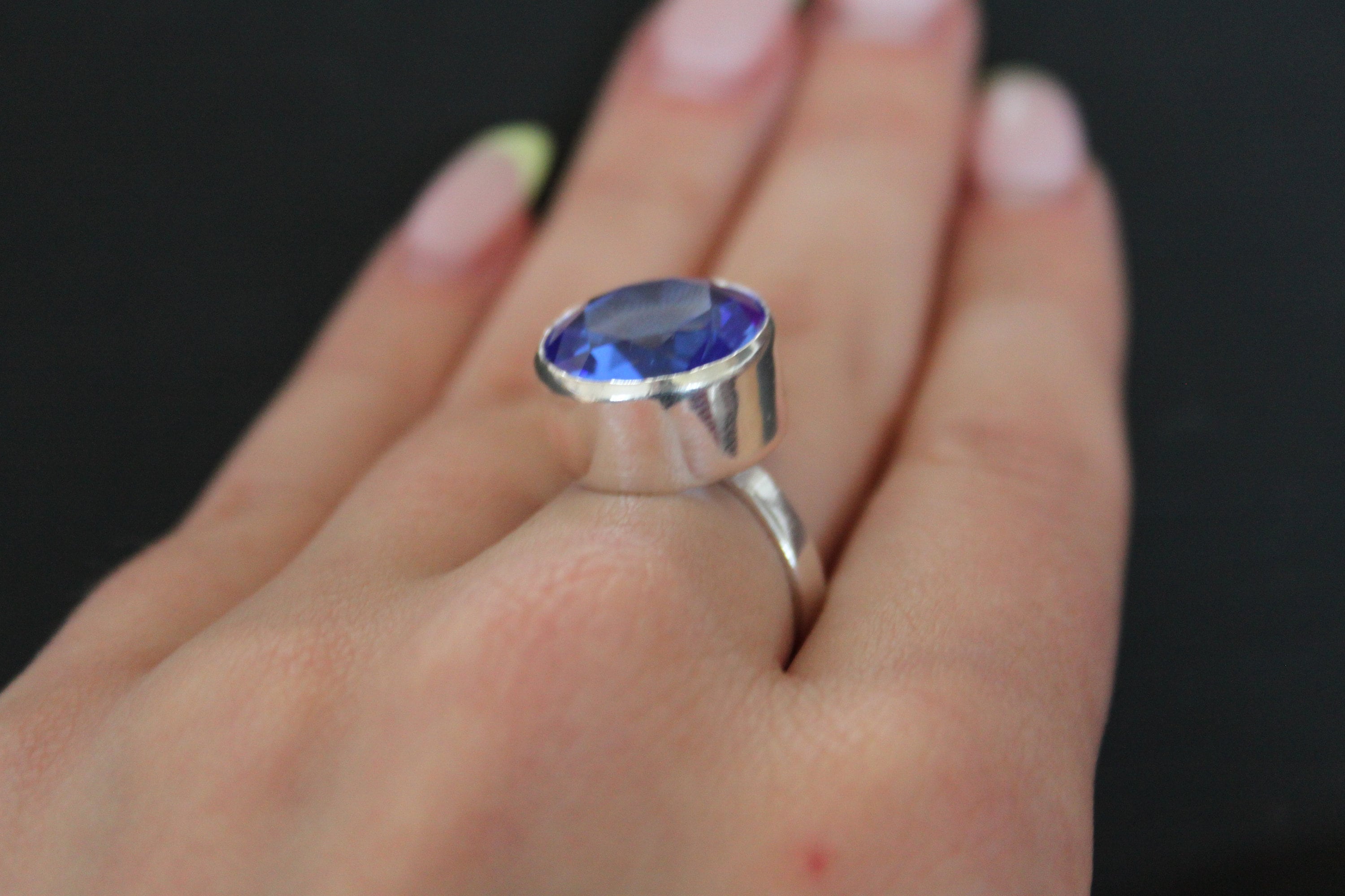 Blue Zircon Round Ring Zircon Ring 925 Silver Ring Blue Stone Ring Boho ...