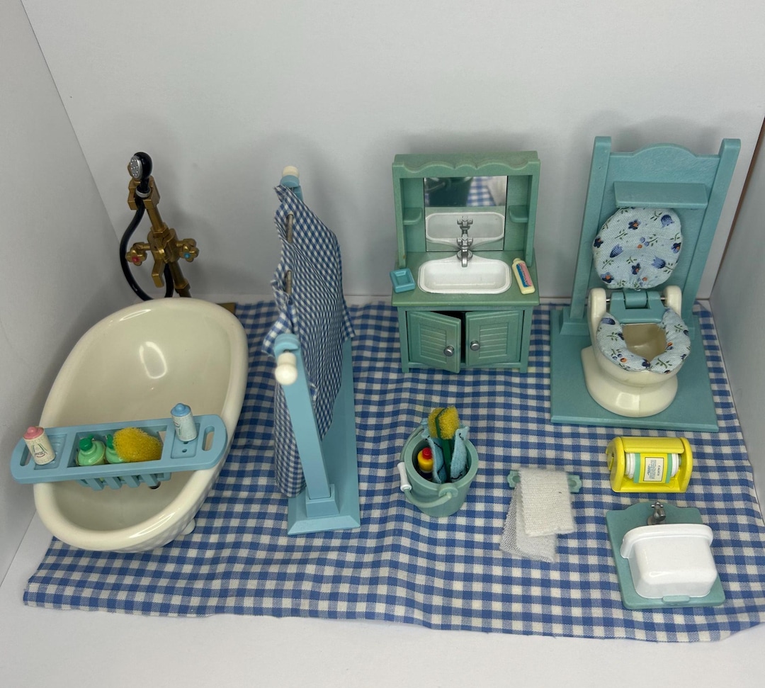 Blue Bathroom Calico Critter Furniture Set ~ Sylvanian Families ...