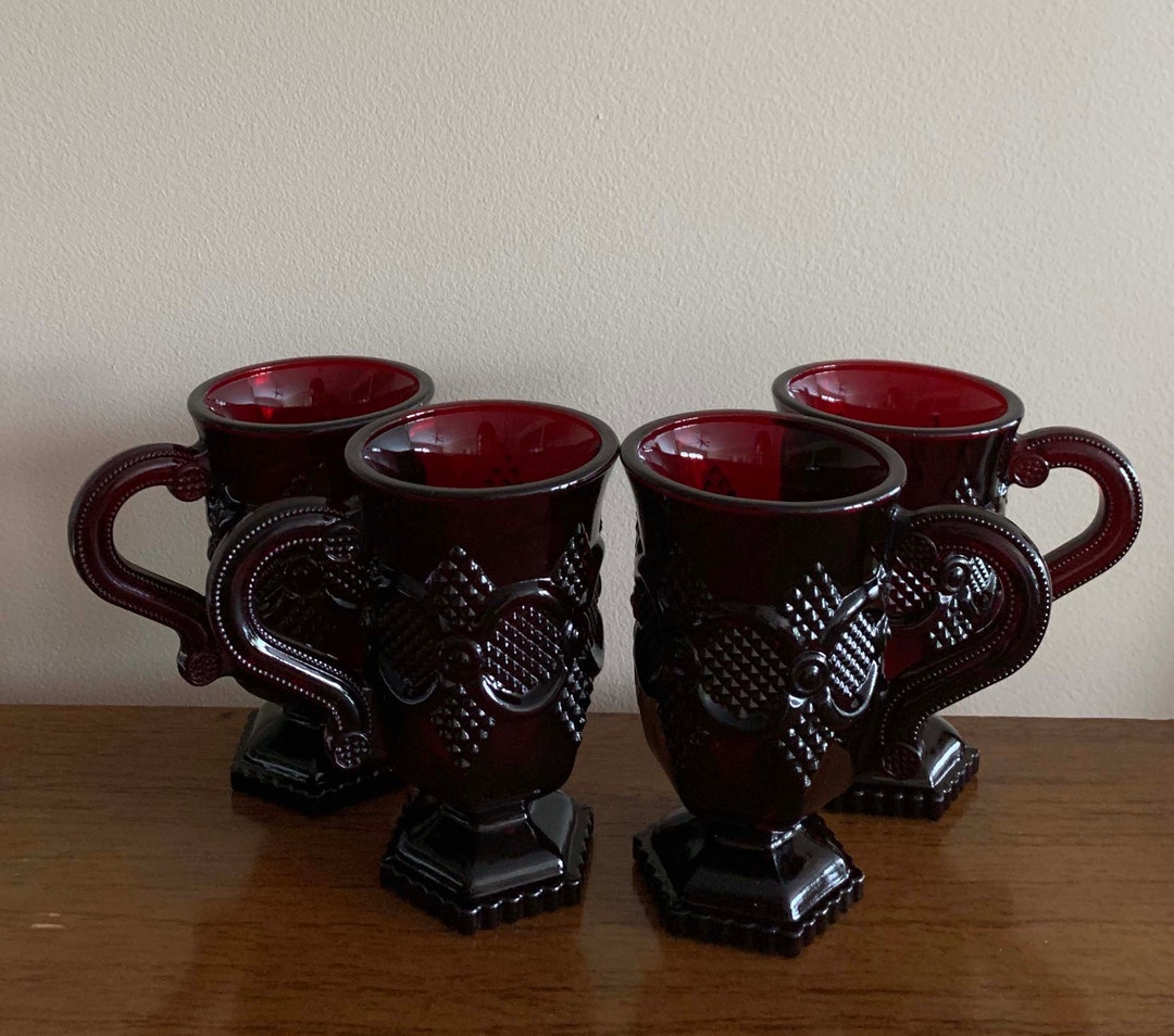 Vintage Avon Cape Cod Ruby Red Footed Irish Mugs and Goblets With ...