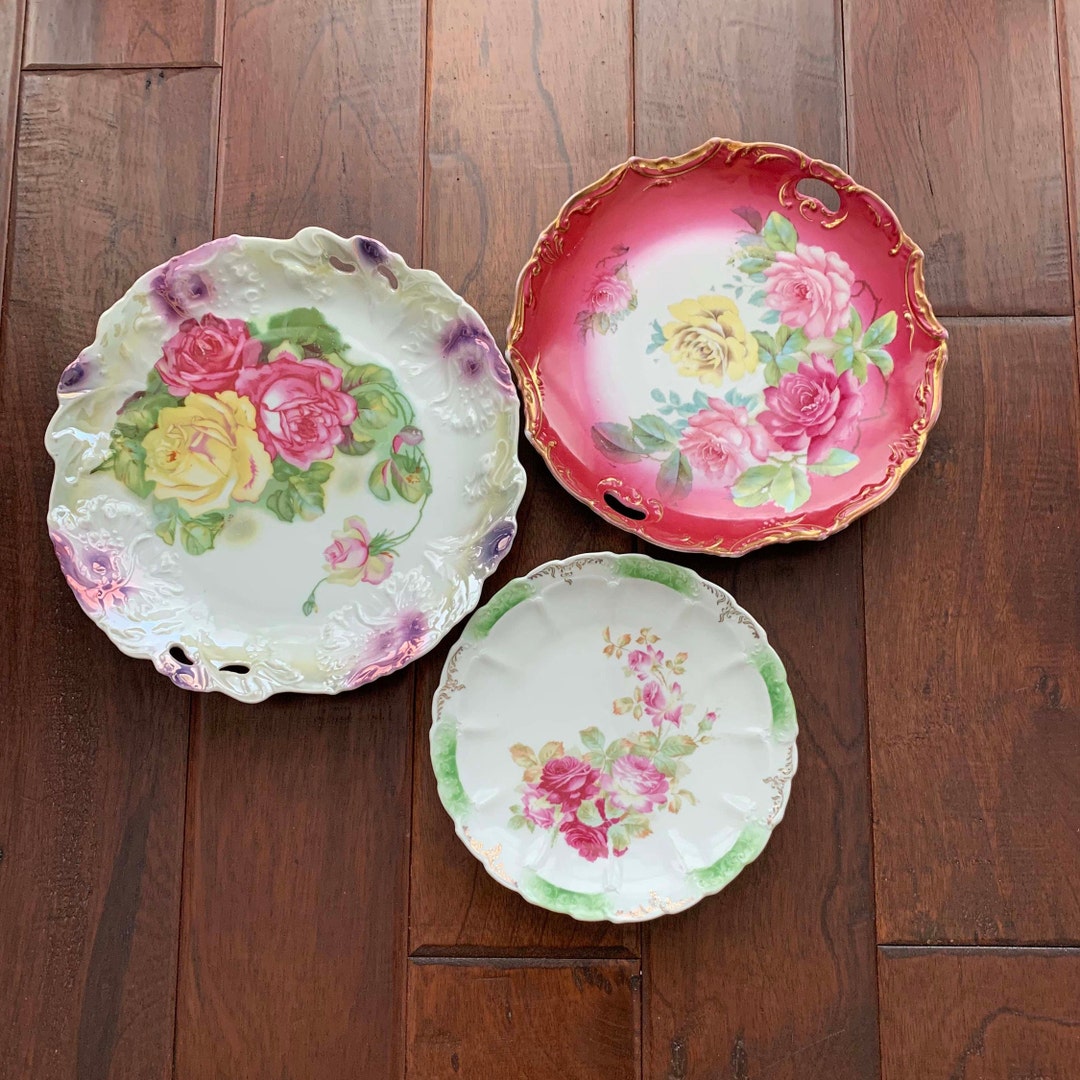 Vintage German Hand Painted Floral Plates - Etsy