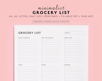 Grocery Planner, Grocery List Printable Template, Budget Planner, Food ...