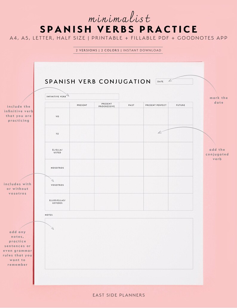 Spanish Verb Conjugation Practice Study Sheets Tenses Language Learning ...