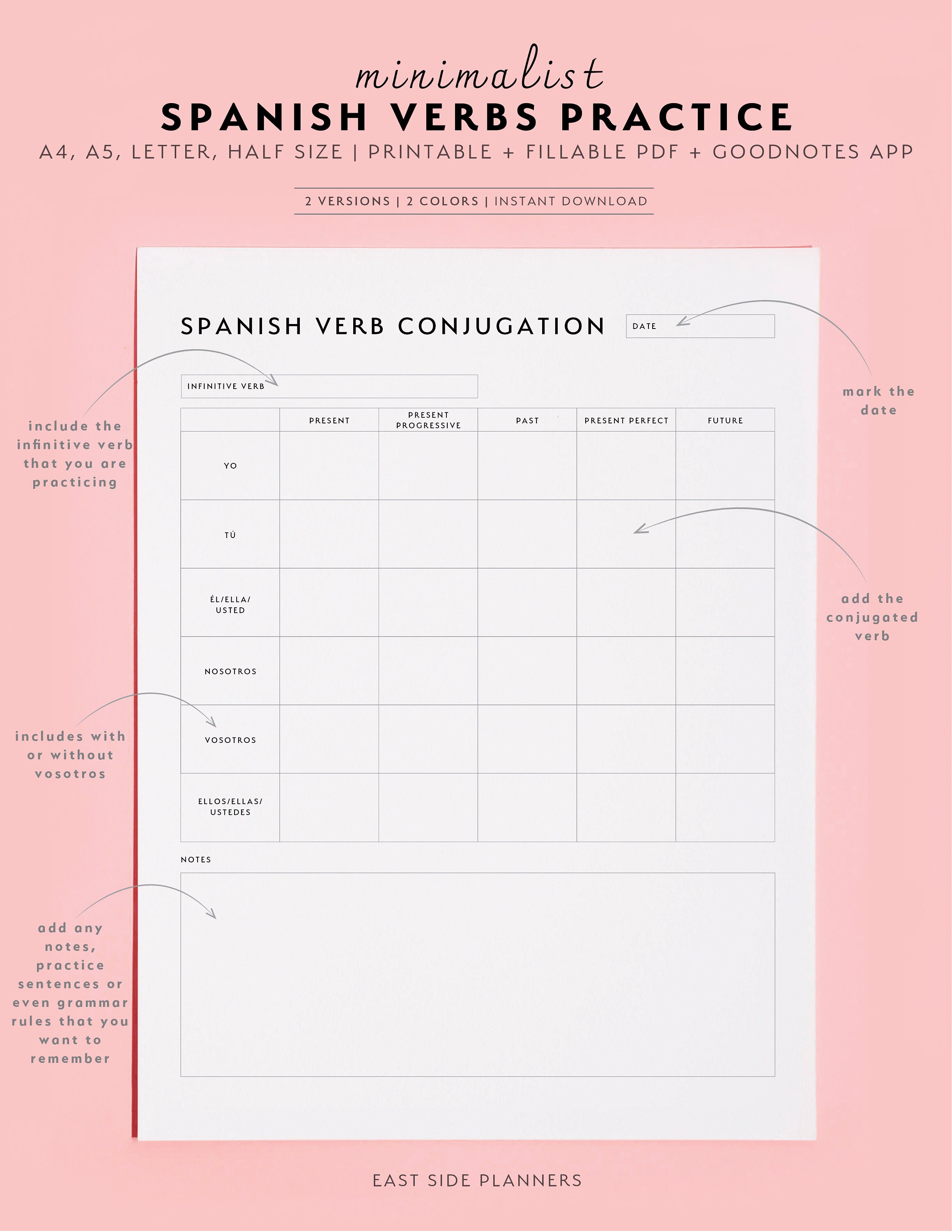 Spanish Verb Conjugation Practice Study Sheets Tenses Language Learning ...