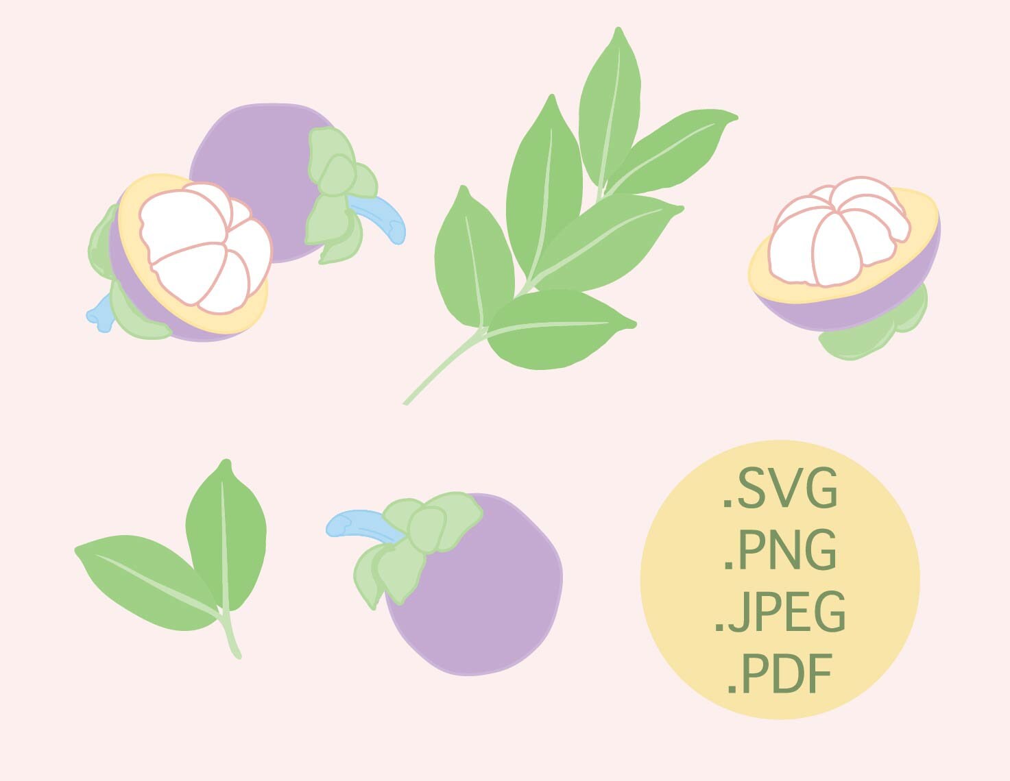Cute Mangosteen Bundle Svg, Fruit Svg, Png, Jpeg, Pdf Pastel Instant ...
