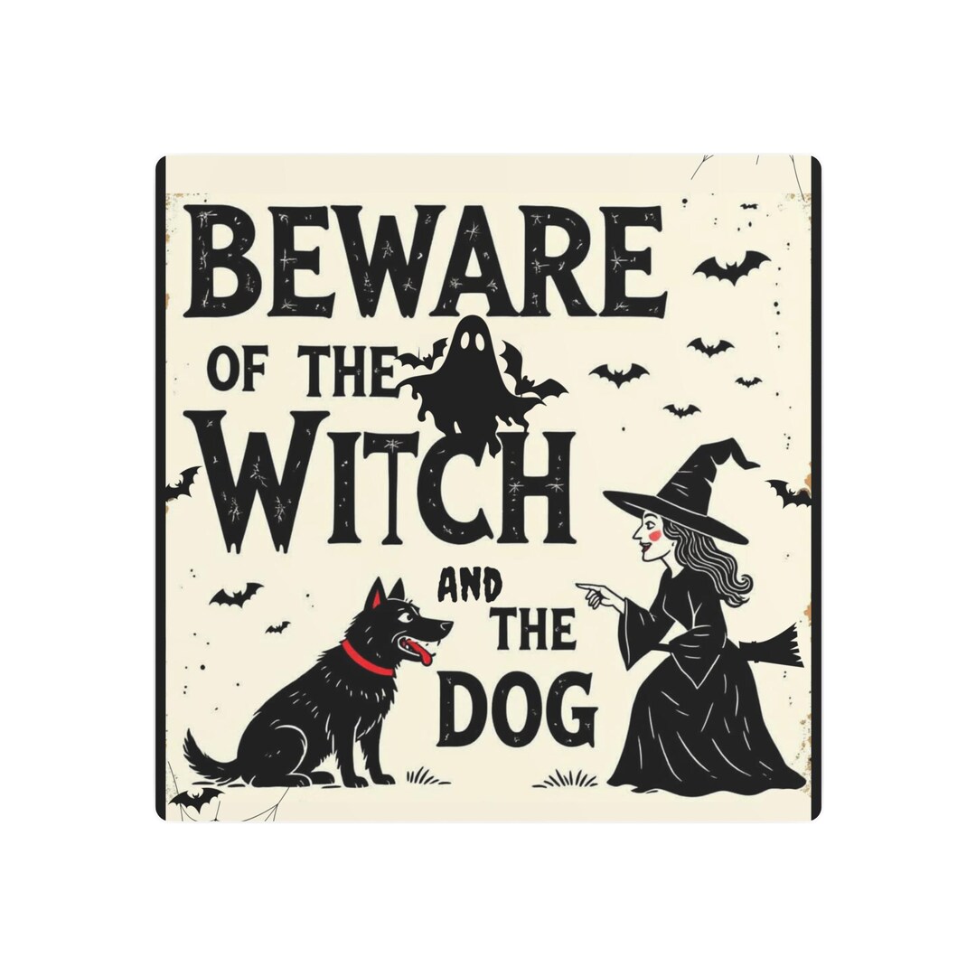 Beware Witch & Dog Metal Art Sign - Etsy