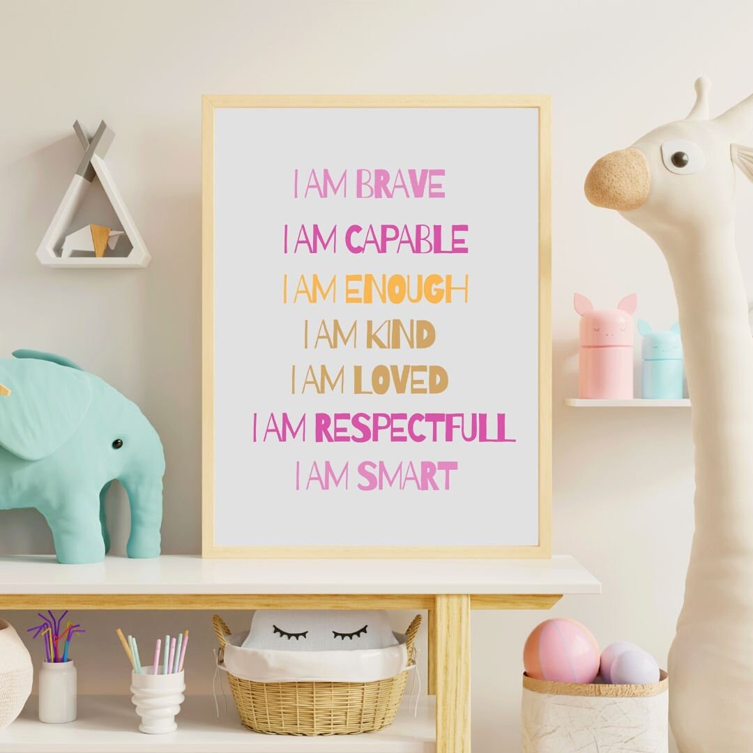 Affirmations for Kids, Girls Affirmations Print, I Am Kind Smart Loved ...
