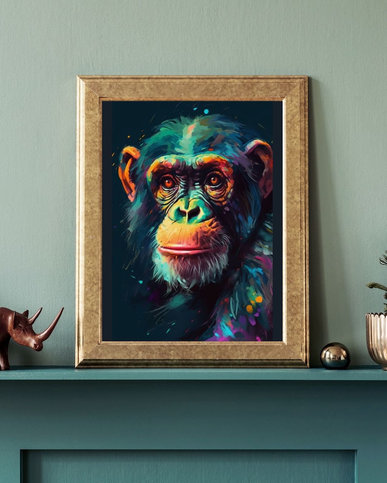 Oil Paint Monkey Digital Print, Wildlife Art, Nature Inspired Home ...