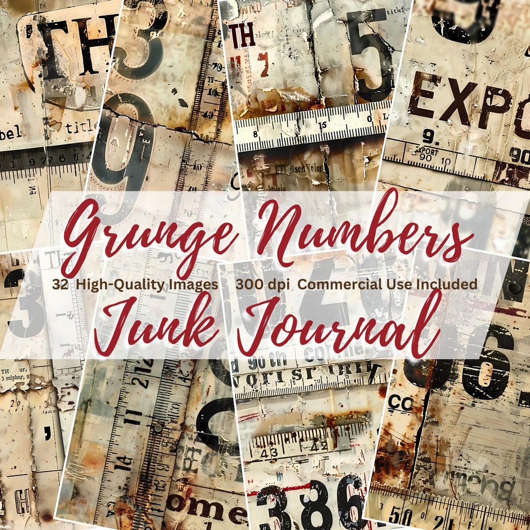 Grunge Numbers Junk Journal Paper, Grunge Industrial, Journal ...