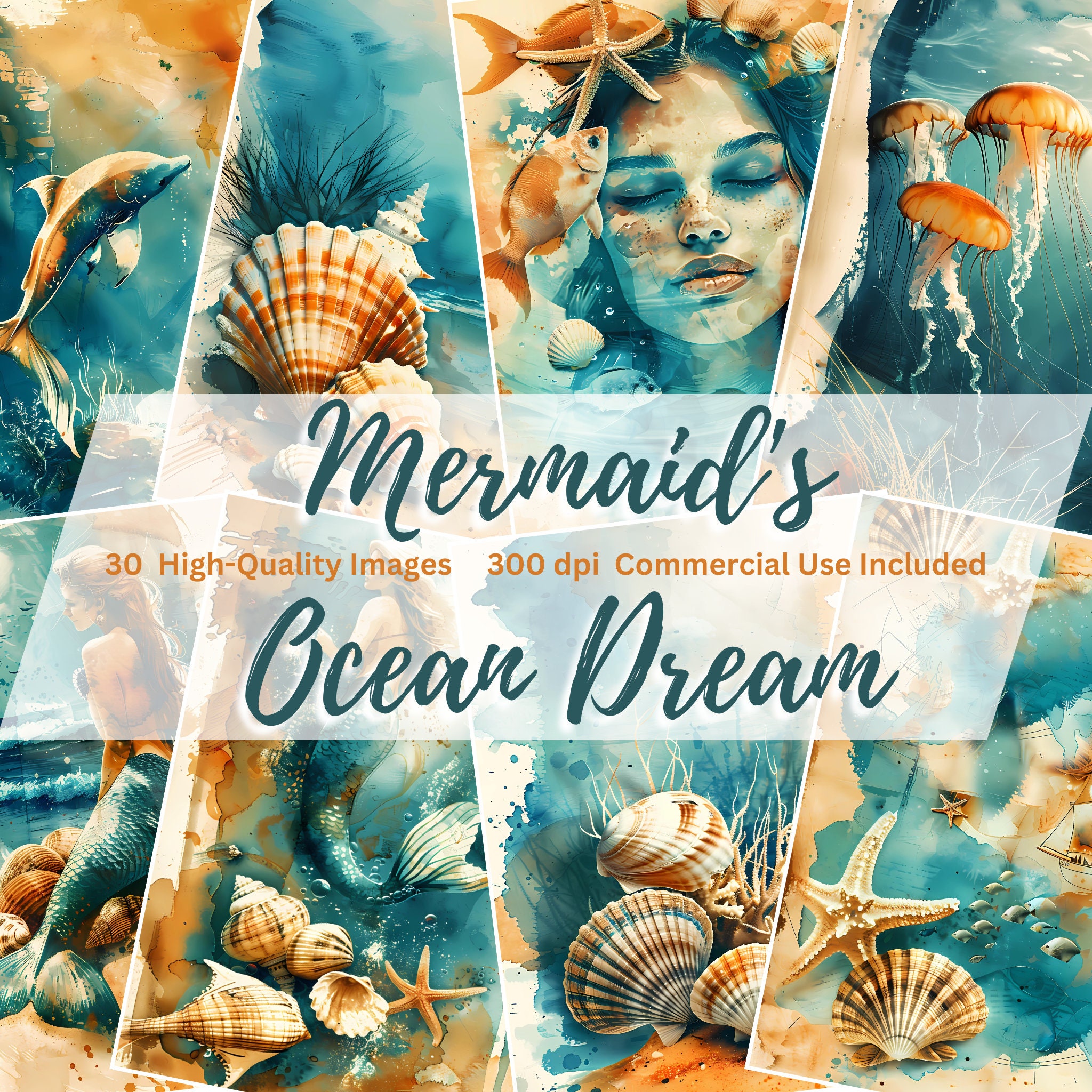 Mermaid's Ocean Dream Junk Journal Kit, Collage Paper Pack, Sea Junk ...