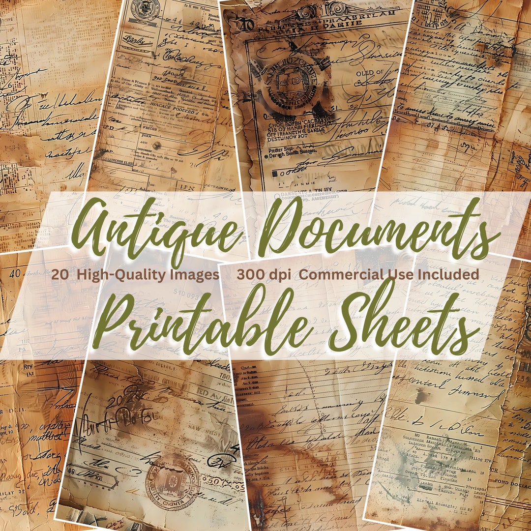 Antique Documents Printable Sheets, Aged Background Papers, Handwritten ...