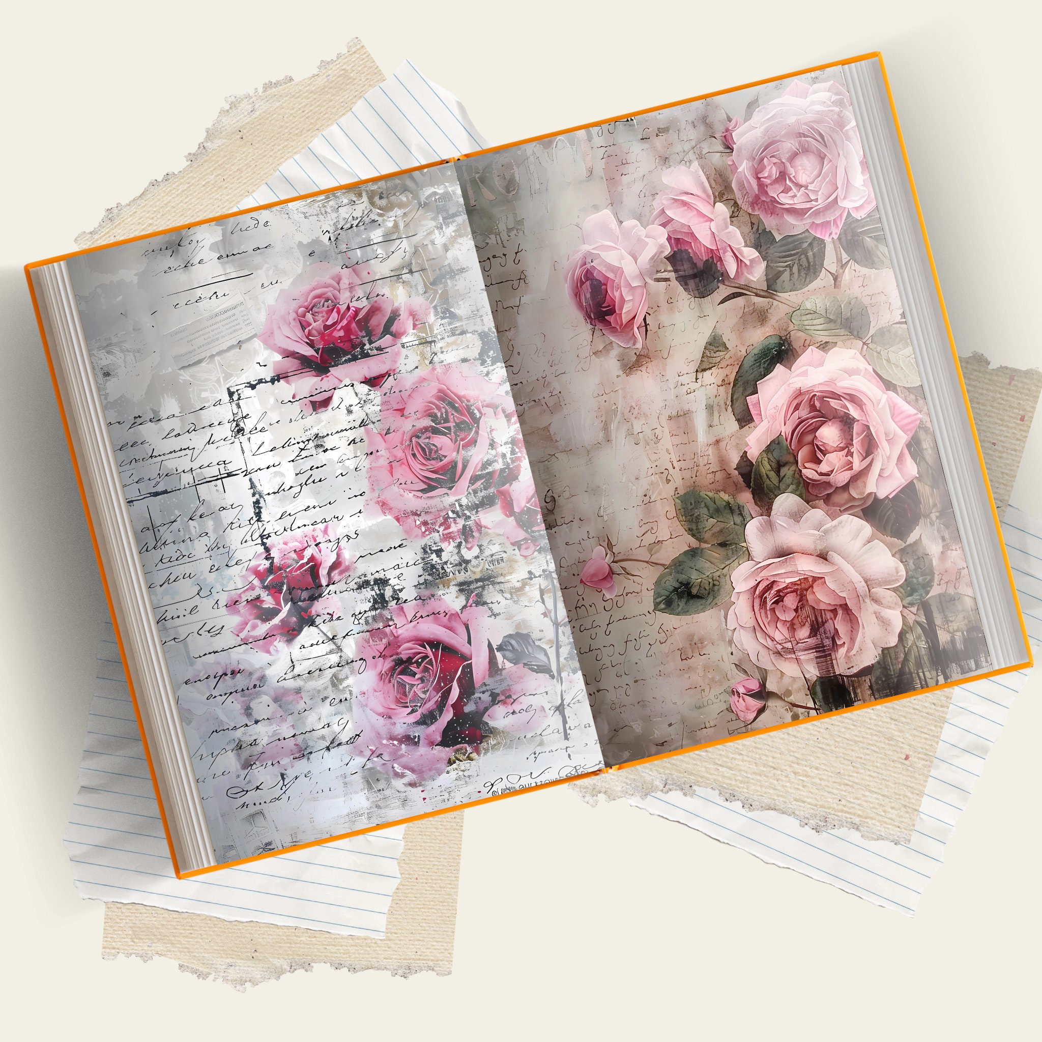 Pink Roses Journal, Flowers, Shabby Chic Roses, Vintage Ephemera ...