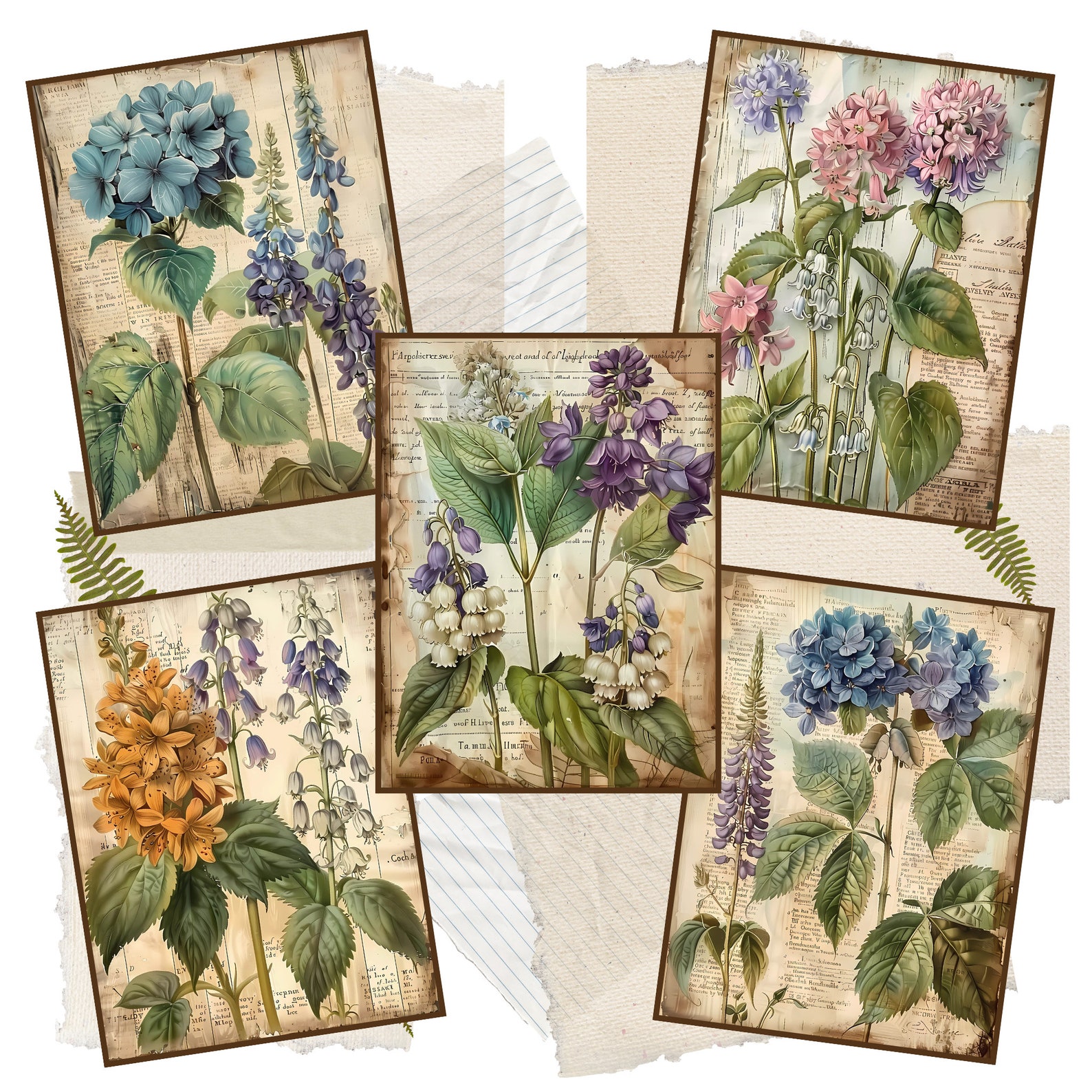 Vintage Botanical Prints Digital Kit, Flower Junk Journal Kit, Floral ...