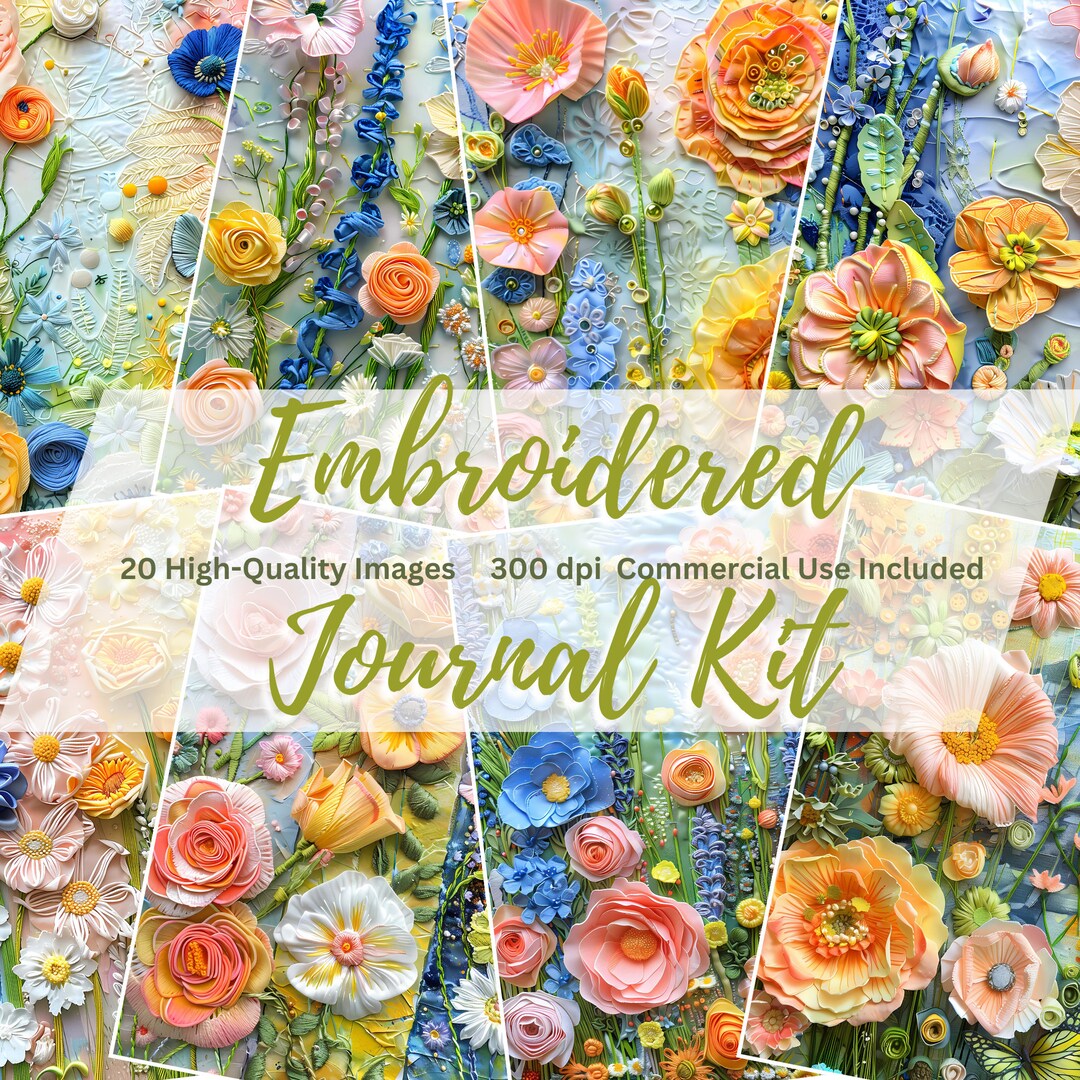 Embroidered Journal Kit | Printable Journal | Digital Junk Journal ...