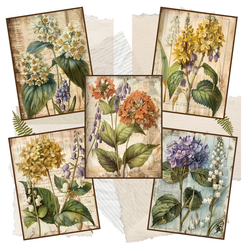 Vintage Botanical Prints Digital Kit, Flower Junk Journal Kit, Floral ...