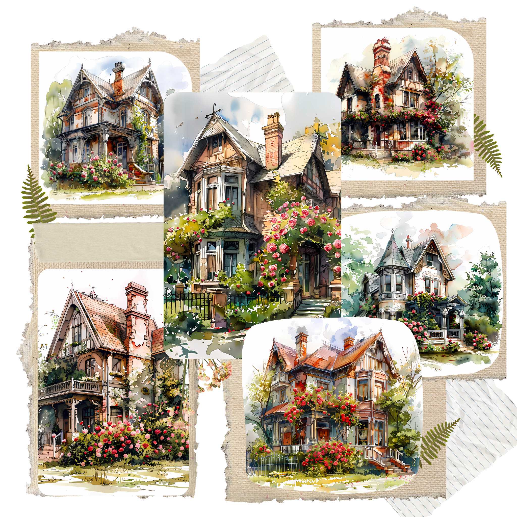 Rose Cottages Clipart 12 High-quality Jpgs, Junk Journals, Paper Craft ...