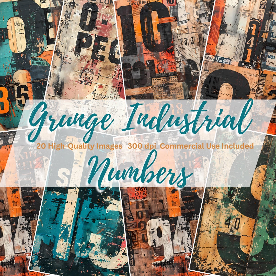 Grunge Industrial Numbers, Printable Papers, Ephemera, Digital Download ...