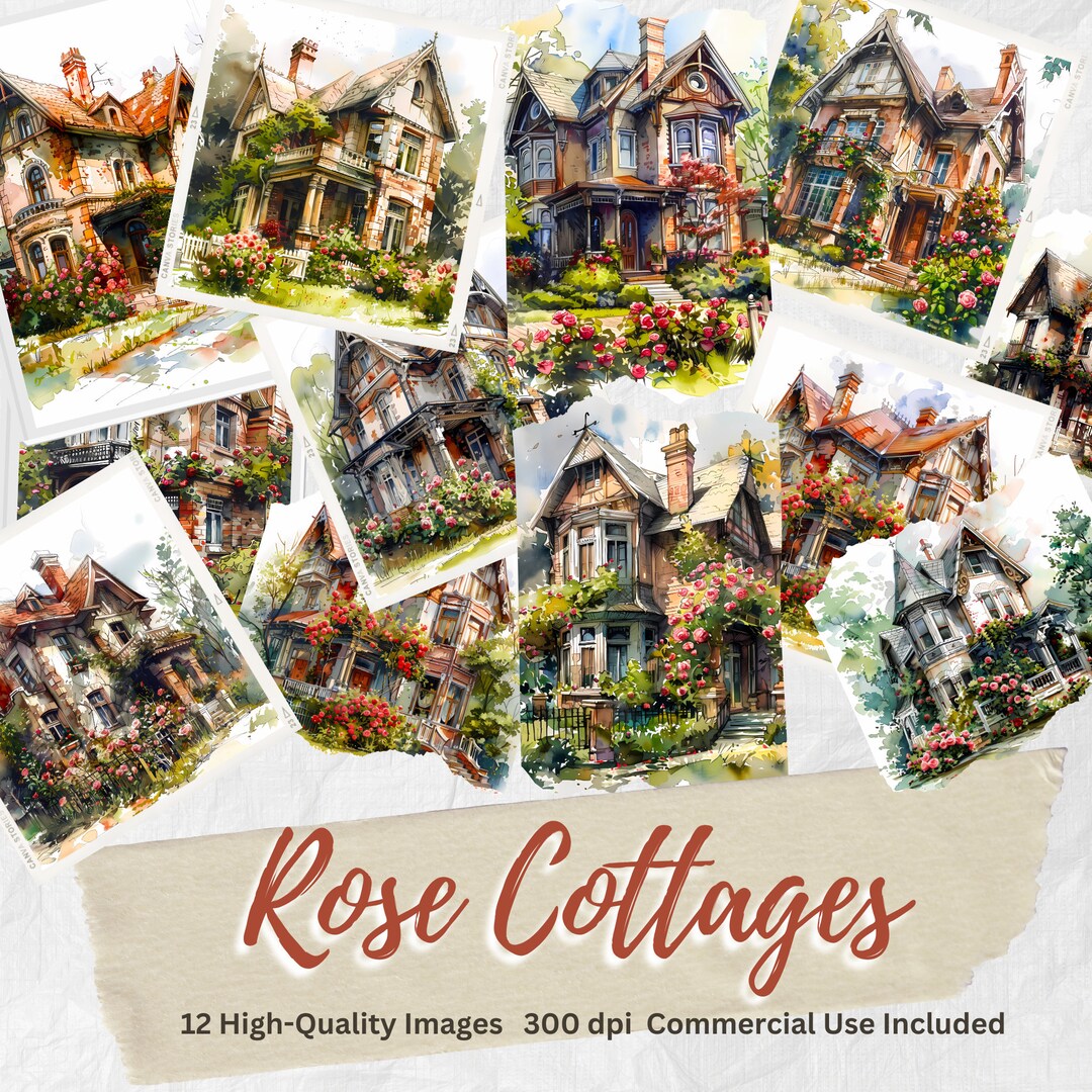 Rose Cottages Clipart 12 High-quality Jpgs, Junk Journals, Paper Craft ...