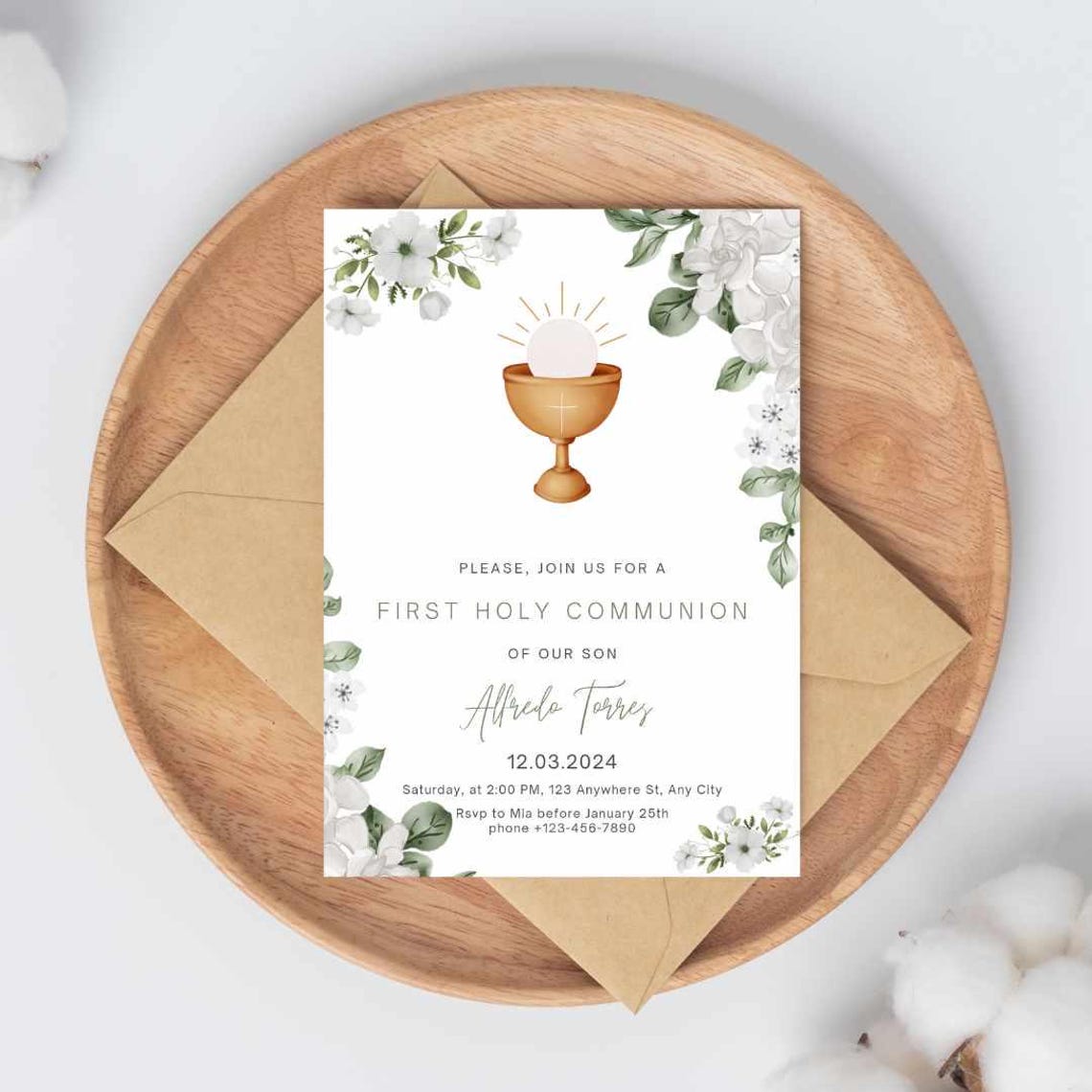 Customized Classy First Communion Invitations, Simple First Communion ...