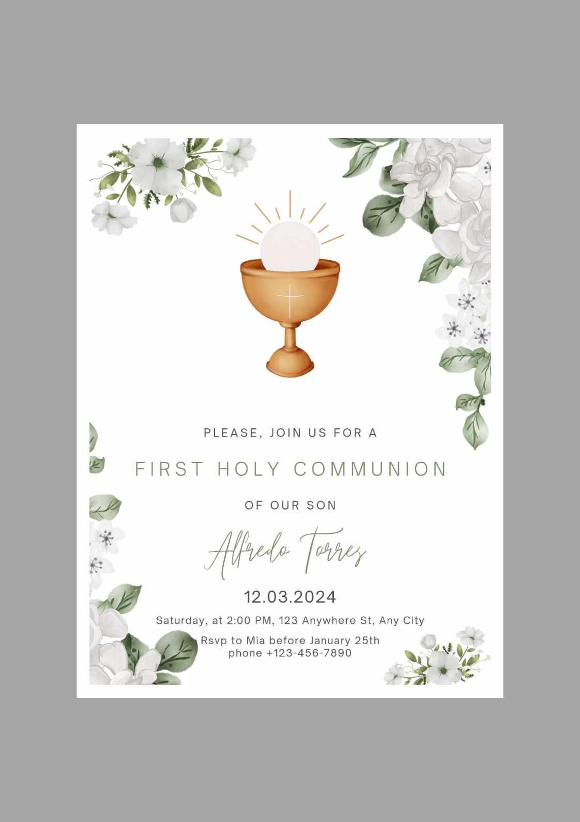 Customized Classy First Communion Invitations, Simple First Communion ...