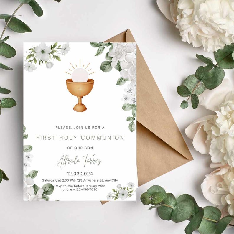 Customized Classy First Communion Invitations, Simple First Communion ...
