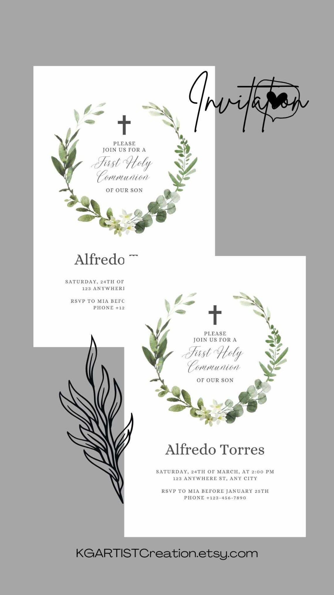 Customized Classy First Communion Invitations, Simple First Communion ...