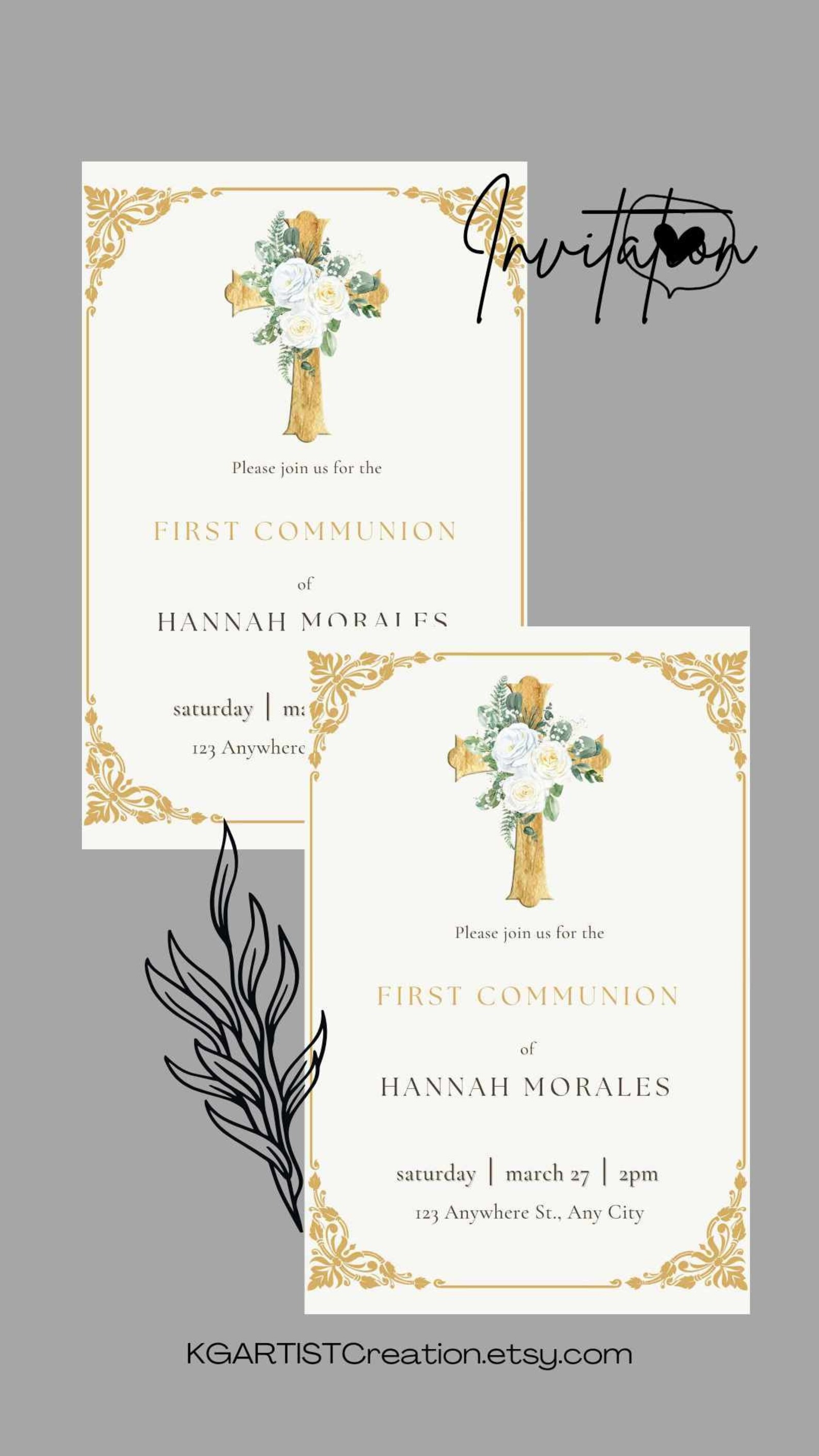 Customized Classy First Communion Invitations, Simple First Communion ...